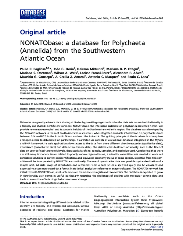 (PDF) NONATObase: a database for Polychaeta (Annelida) from the Southwestern Atlantic Ocean