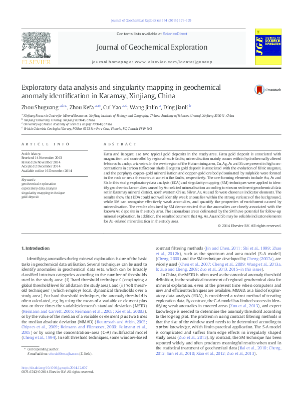(PDF) Exploratory data analysis and singularity mapping in geochemical anomaly identification in ...