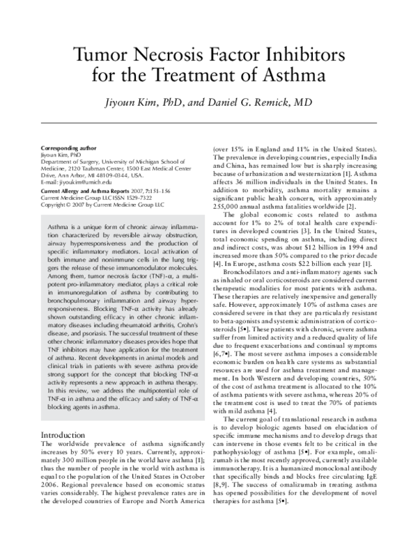 (PDF) Tumor necrosis factor inhibitors for the treatment of asthma