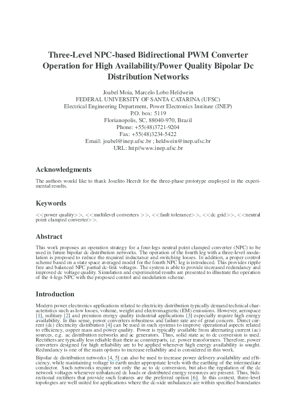 Pdf Three Level Npc Based Bidirectional Pwm Converter Operation For High Availabilitypower