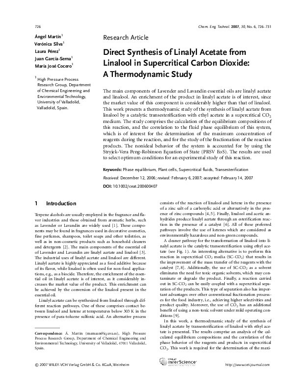 (PDF) Direct Synthesis of Linalyl Acetate from Linalool in ...