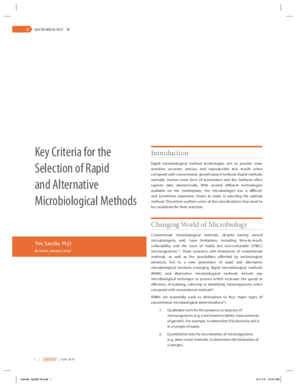 (PDF) Key Criteria for the Selection of Rapid and Alternative ...