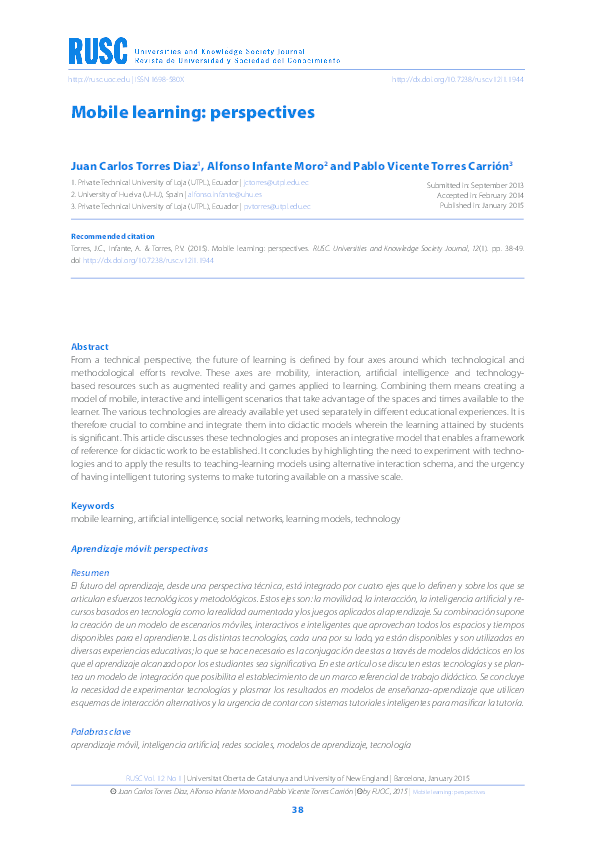 (PDF) Mobile learning: perspectives
