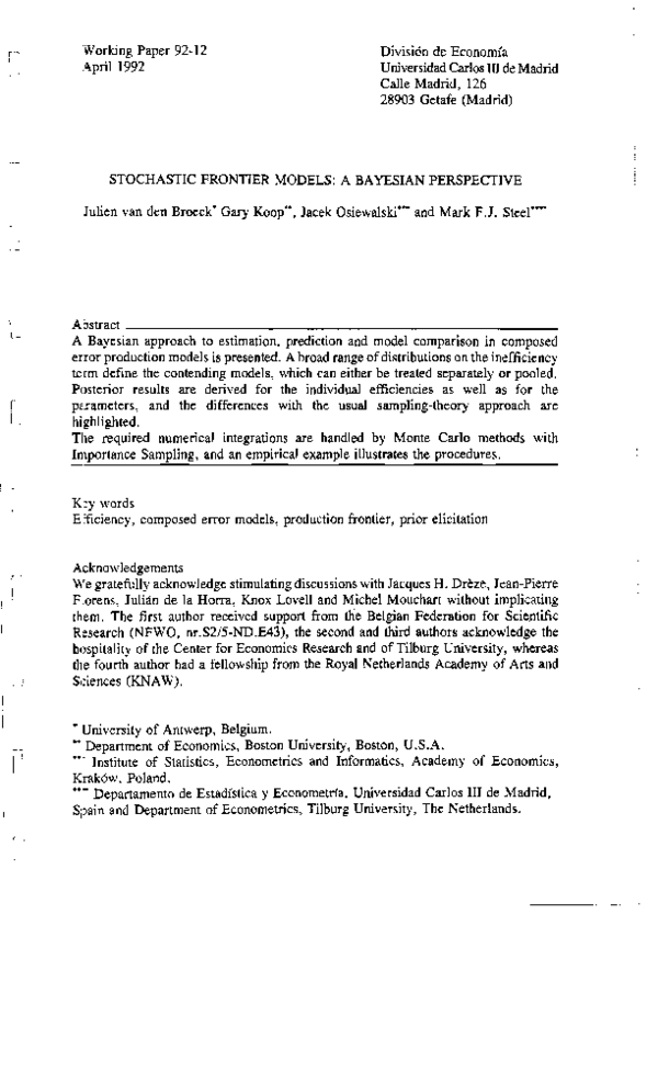 (PDF) Stochastic frontier models