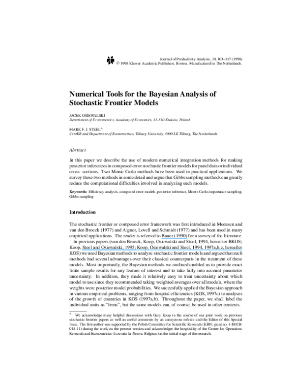 (PDF) Numerical Tools for the Bayesian Analysis of Stochastic Frontier ...