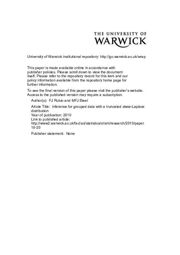 Pdf Inference For Grouped Data With A Truncated Skew Laplace Distribution