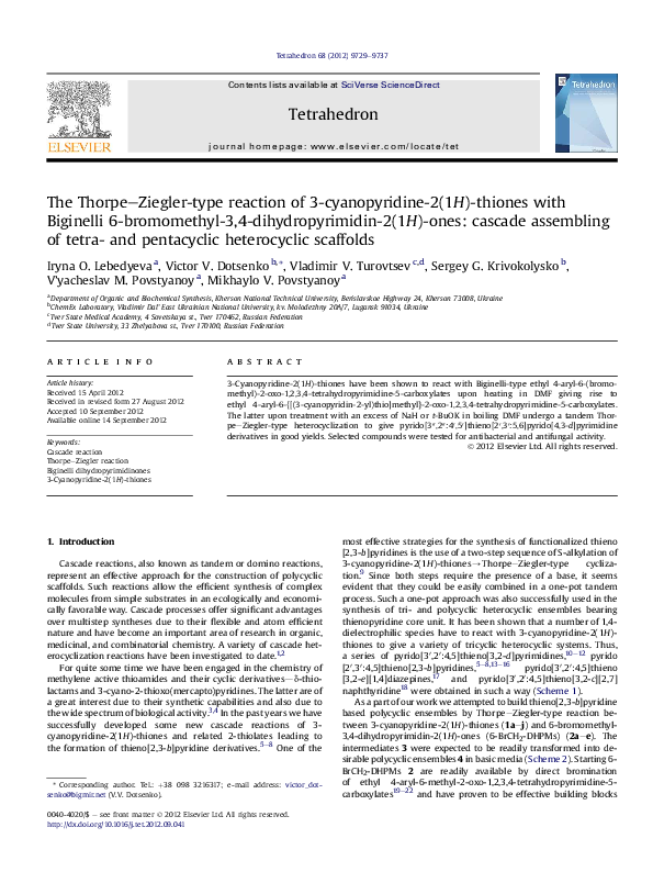 (PDF) The Thorpe–Ziegler-type reaction of 3-cyanopyridine-2(1H)-thiones ...