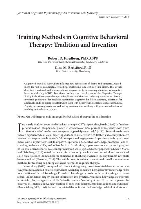(PDF) Training Methods in Cognitive Behavioral Therapy: Tradition and ...