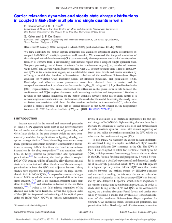 (PDF) Carrier relaxation dynamics and steady-state charge distributions in coupled InGaN∕GaN ...