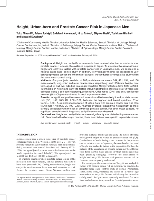 (PDF) Height, Urban-born and Prostate Cancer Risk in Japanese Men