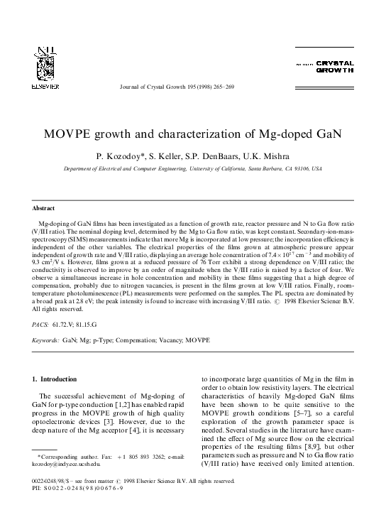 (PDF) MOVPE growth and characterization of Mg-doped GaN
