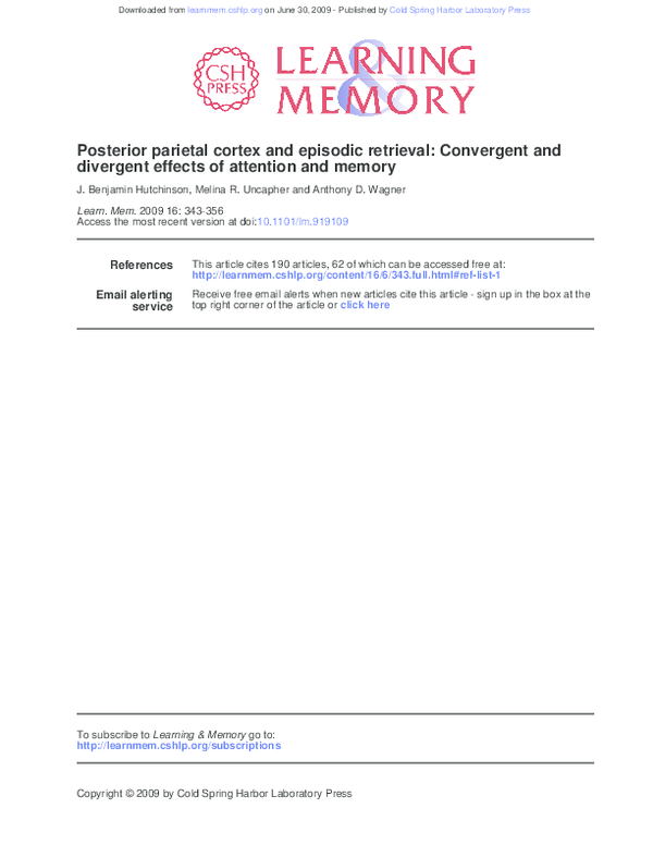 (PDF) Posterior parietal cortex and episodic retrieval: Convergent and ...