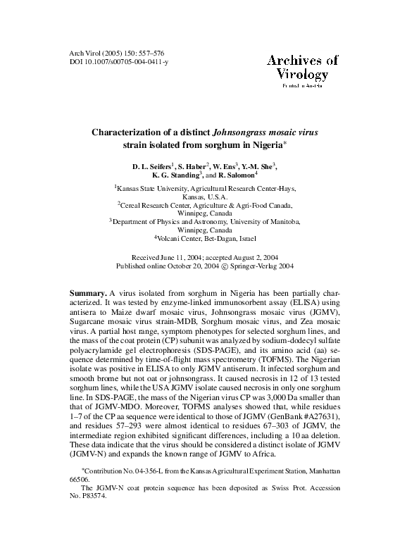 (PDF) Characterization of a distinct Johnsongrass mosaic virus strain ...