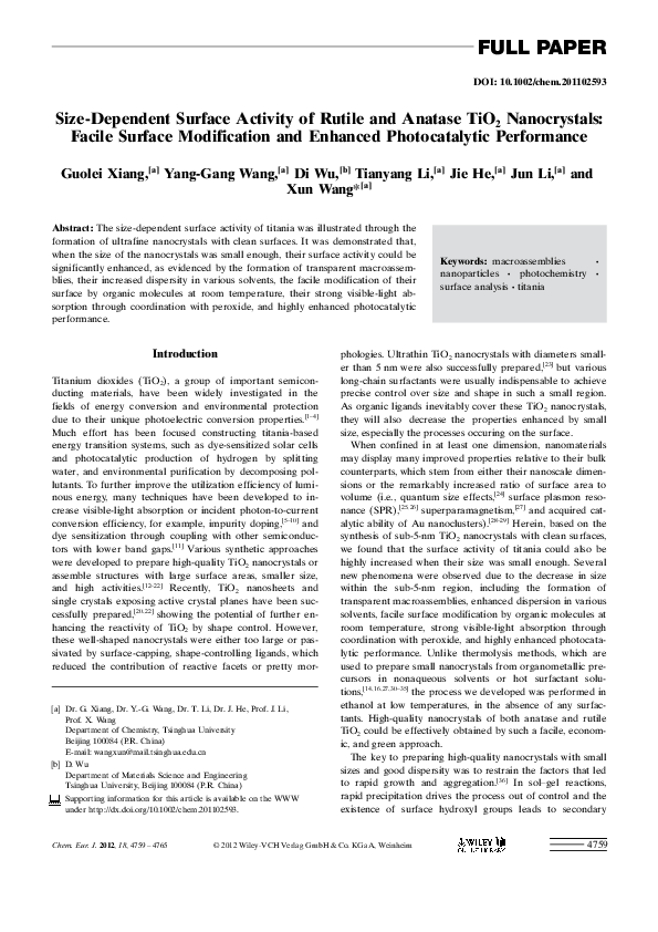 Pdf Size Dependent Surface Activity Of Rutile And Anatase Tio2
