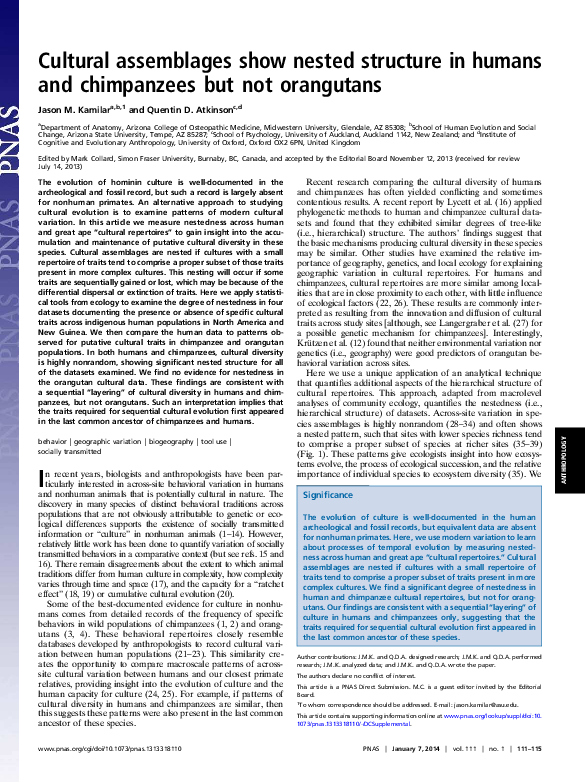 (PDF) Cultural assemblages show nested structure in humans and ...