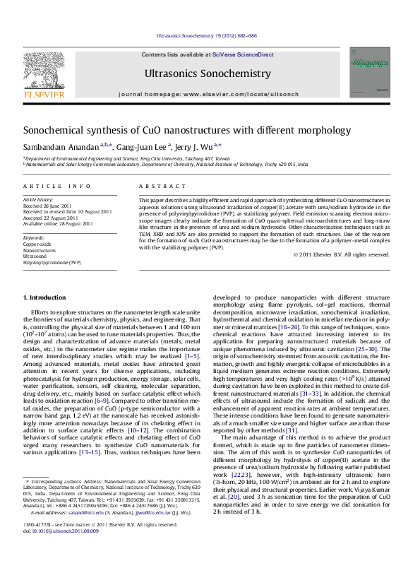 (PDF) Sonochemical synthesis of CuO nanostructures with different morphology