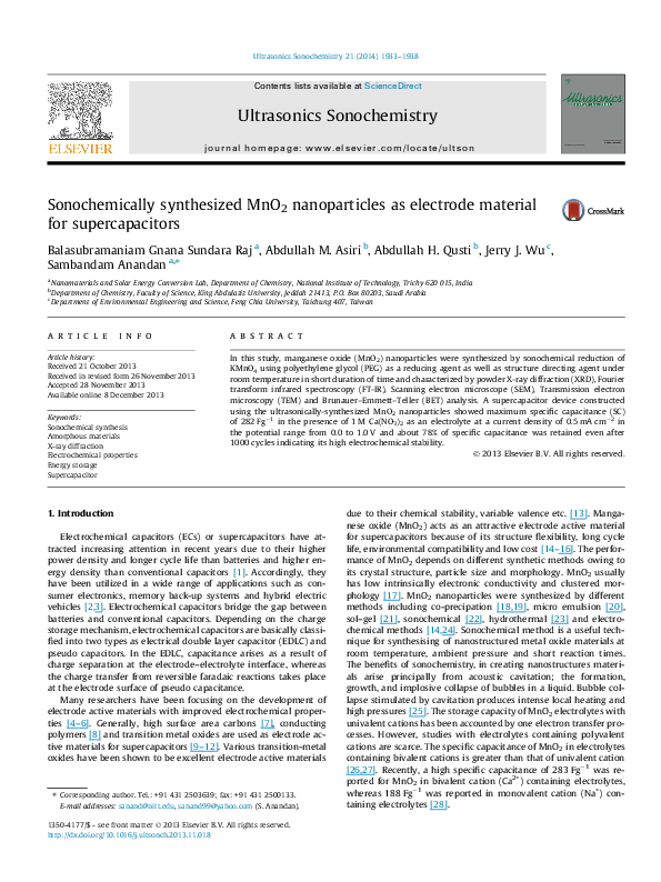 (PDF) Sonochemically synthesized MnO2 nanoparticles as electrode ...