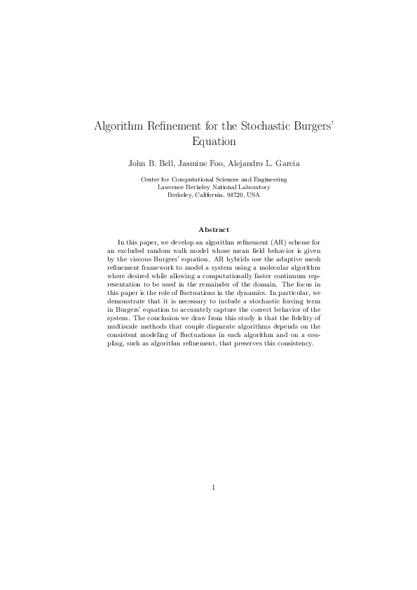 (PDF) Algorithm refinement for the stochastic Burgers’ equation