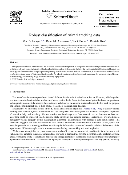 (PDF) Robust classification of animal tracking data