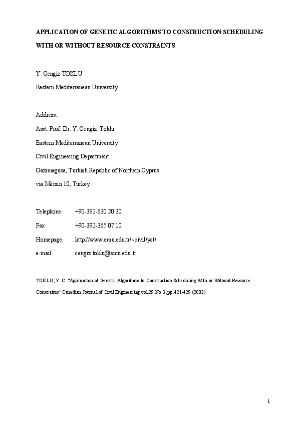 (PDF) Application of genetic algorithms to construction scheduling with or without resource ...