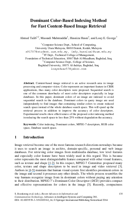Pdf Dominant Color Based Indexing Method For Fast Content Based Image Retrieval Ahmed Talib