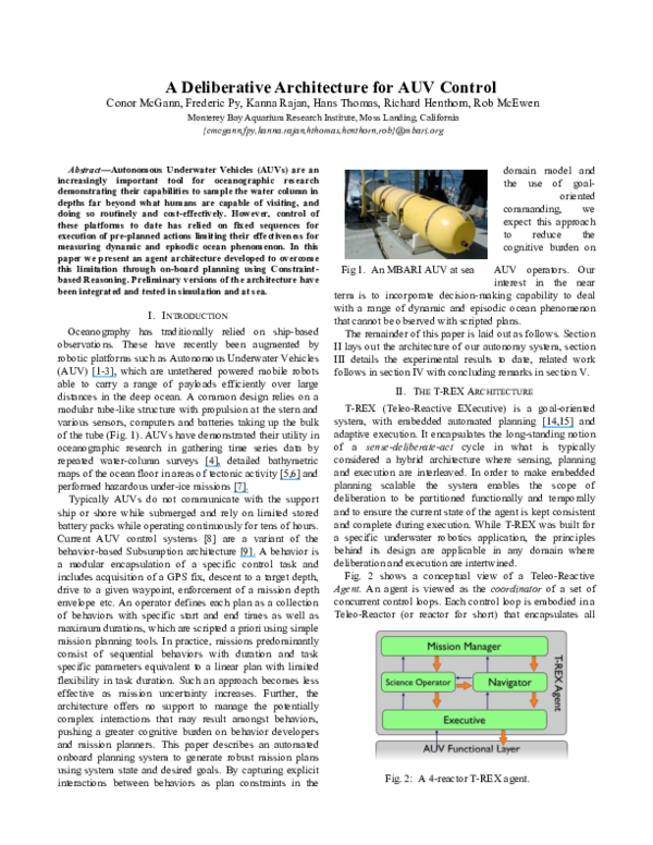 (PDF) A deliberative architecture for AUV control