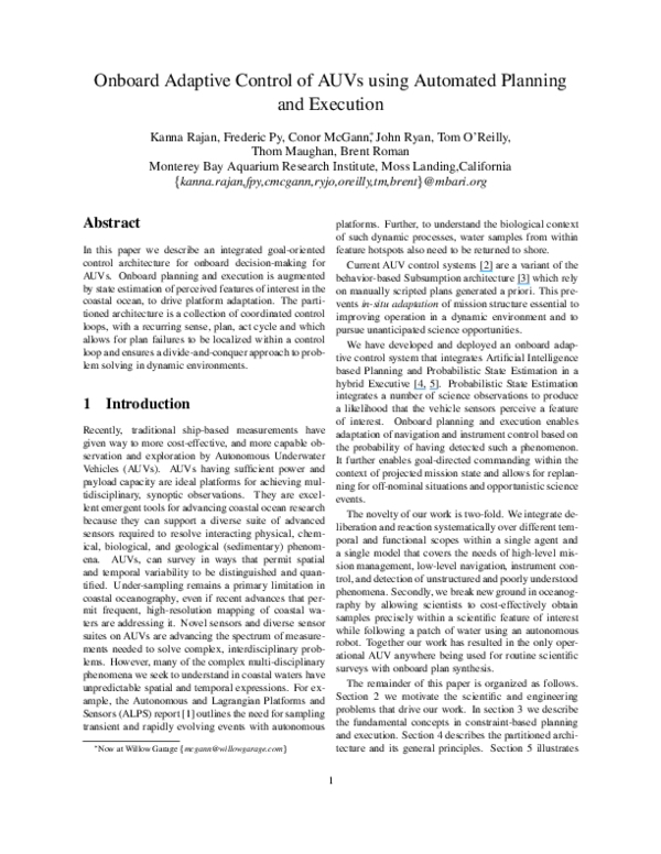 (PDF) Onboard adaptive control of AUVs using automated planning and ...