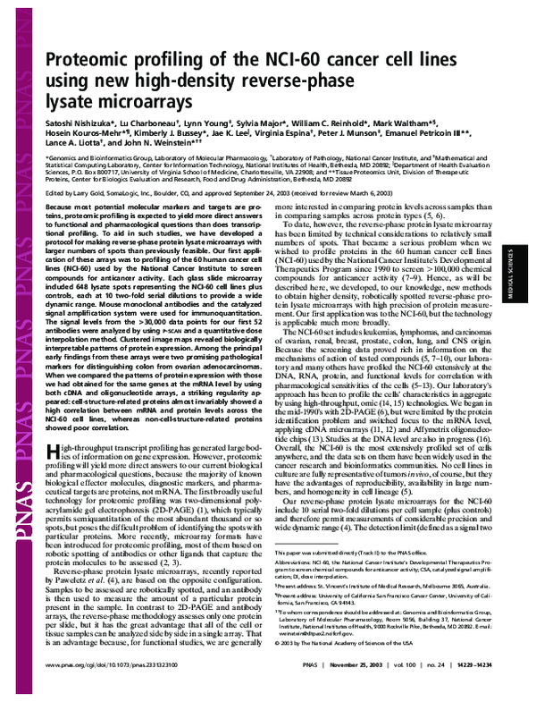 (PDF) Proteomic profiling of the NCI-60 cancer cell lines using new high-density reverse-phase ...