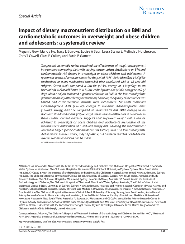 (PDF) Impact of dietary macronutrient distribution on BMI and ...