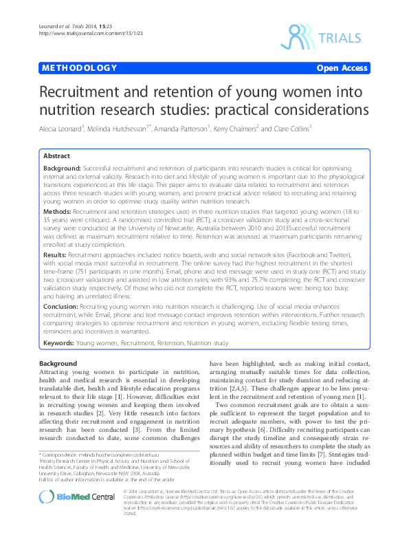 (PDF) Recruitment and retention of young women into nutrition research ...