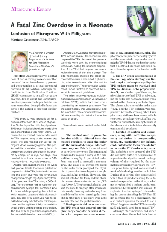 (PDF) A fatal zinc overdose in a neonate: confusion of micrograms with ...