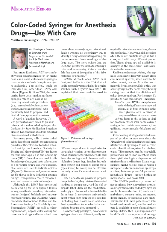 (PDF) Color-coded syringes for anesthesia drugs-use with care