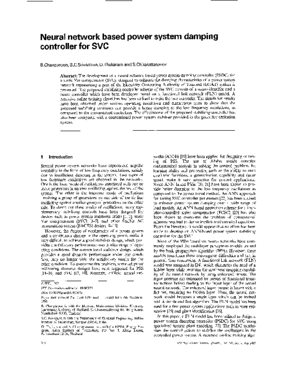 (PDF) Neural network based power system damping controller for SVC