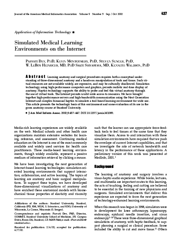 (PDF) Simulated Medical Learning Environments on the Internet