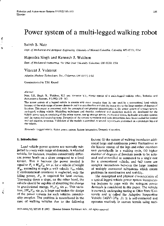 Pdf Power System Of A Multi Legged Walking Robot