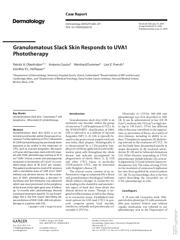 (PDF) Granulomatous Slack Skin Responds to UVA1 Phototherapy