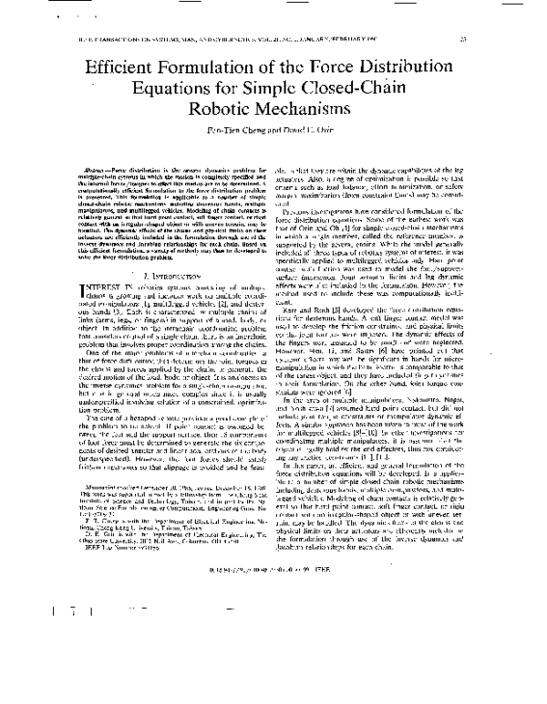 (PDF) Efficient formulation of the force distribution equations for ...