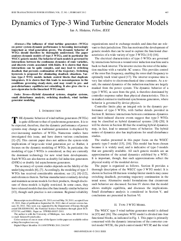 (PDF) Dynamics of Type-3 Wind Turbine Generator Models