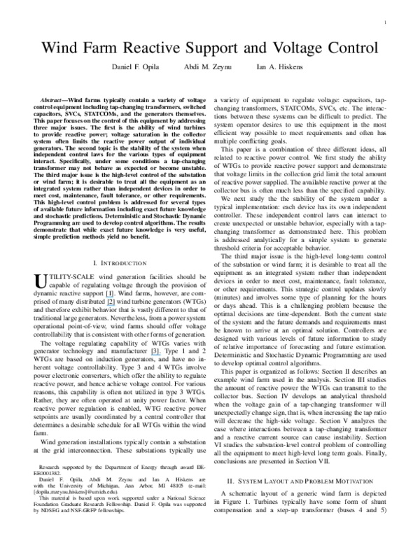 (PDF) Wind farm reactive support and voltage control
