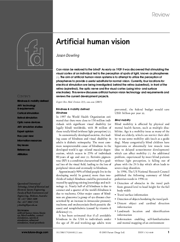 (PDF) Artificial human vision