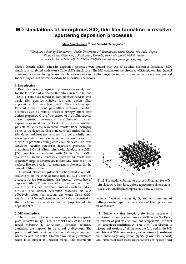 (PDF) MD simulations of amorphous SiO2 thin film formation in reactive sputtering deposition ...