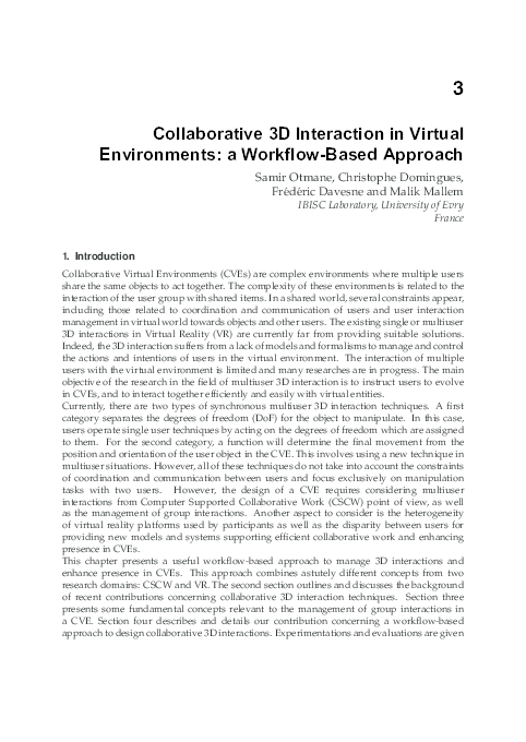 (PDF) Collaborative 3D Interaction in Virtual Environments: a Workflow-based Approach