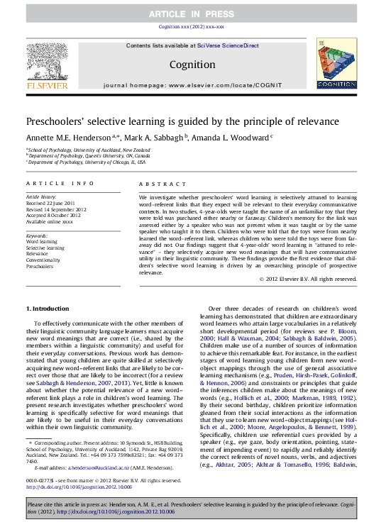 (PDF) Preschoolers’ selective learning is guided by the principle of ...