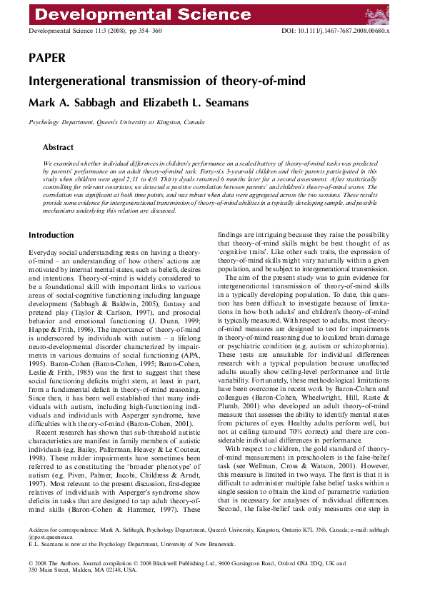(PDF) Intergenerational transmission of theory-of-mind