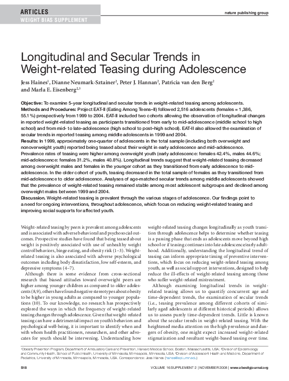 (PDF) Longitudinal and Secular Trends in Weight-related Teasing during ...
