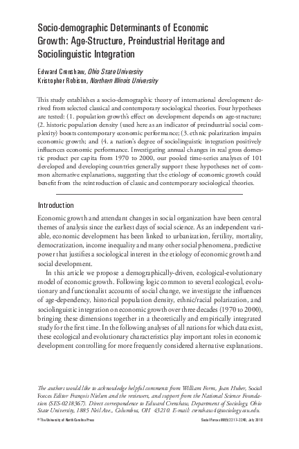 (PDF) Socio-demographic Determinants of Economic Growth: Age-Structure, Preindustrial Heritage ...