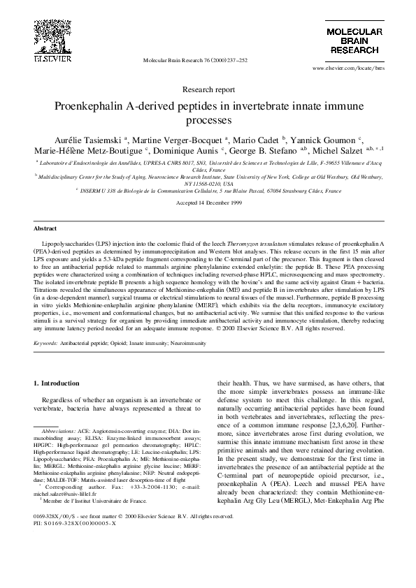 (PDF) Proenkephalin A-derived peptides in invertebrate innate immune ...