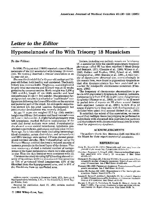 (PDF) Hypomelanosis of Ito with trisomy 18 mosaicism