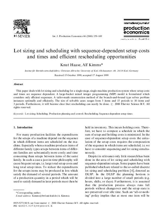 (PDF) Lot sizing and scheduling with sequence-dependent setup costs and times and efficient ...