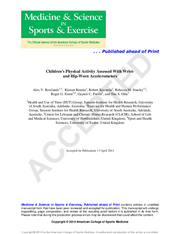 (PDF) Children’s Physical Activity Assessed With Wrist- and Hip-Worn ...